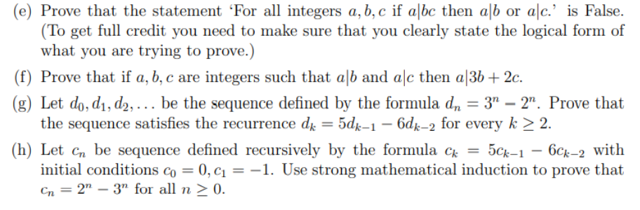 Solved (e) Prove that the statement 'For all integers a,b,c | Chegg.com