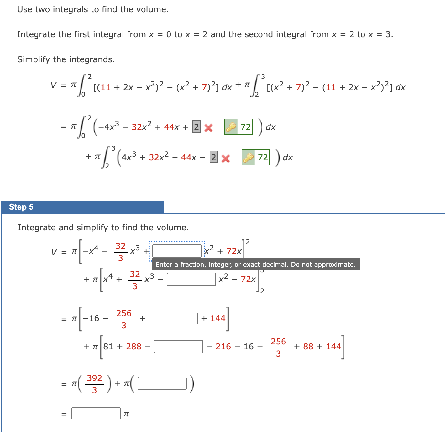 Solved Use two integrals to find the volume. Integrate the | Chegg.com