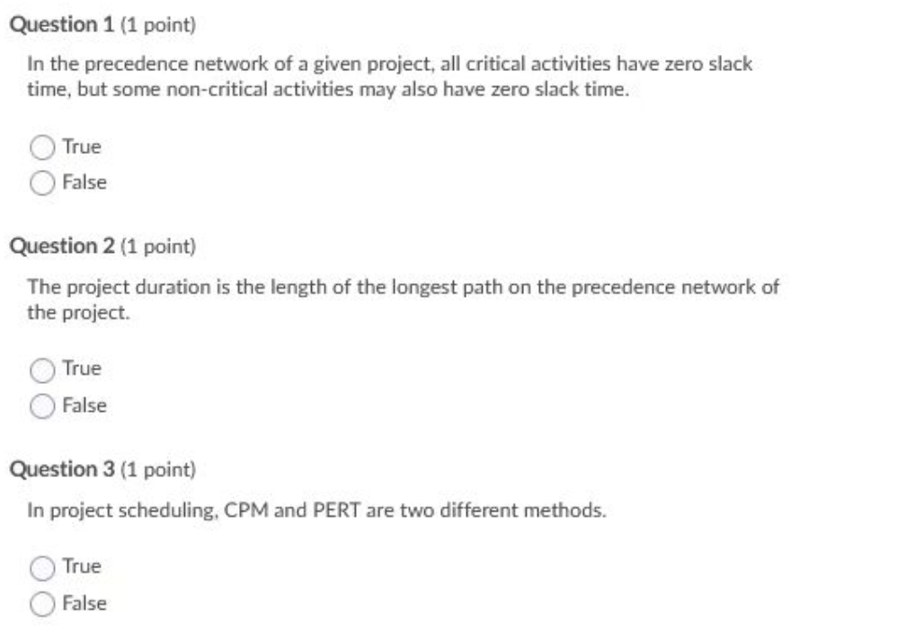 Solved Question 1 (1 point) In the precedence network of a | Chegg.com
