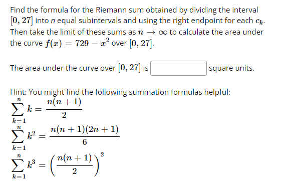 Solved Find the formula for the Riemann sum obtained by | Chegg.com