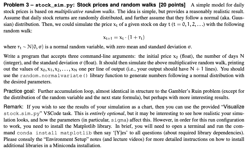 Solved Problem 3- stock_sim.py: Stock prices and random | Chegg.com