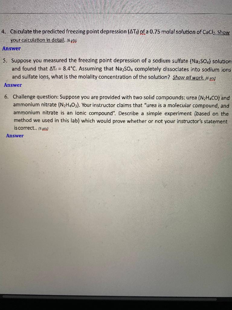 Solved 4. Calculate the predicted freezing point depression | Chegg.com