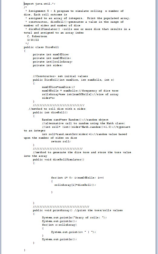 Solved program or create your own design to include rolling | Chegg.com