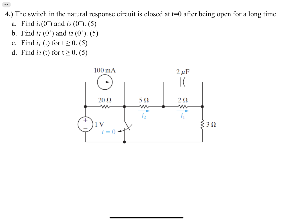 Solved 4.) The switch in the natural response circuit is | Chegg.com