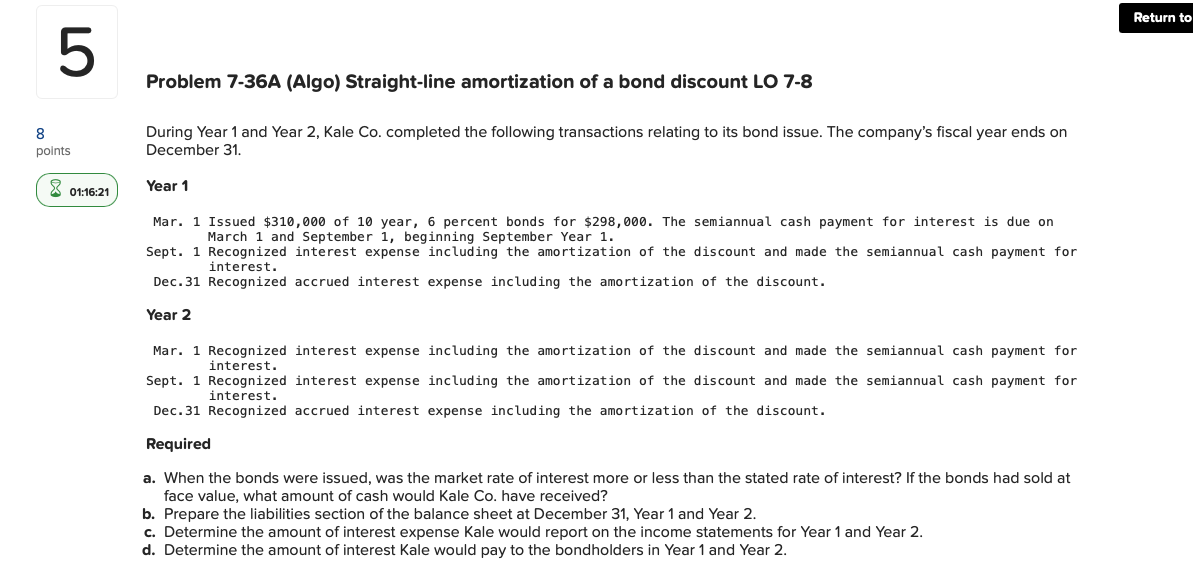 Solved Return to 5 Problem 7-36A (Algo) Straight-line | Chegg.com