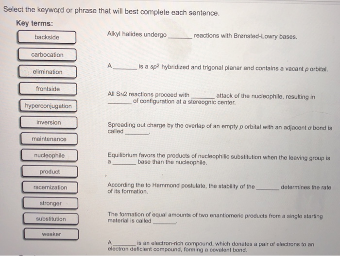 Solved Select the keyword or phrase that will best complete | Chegg.com