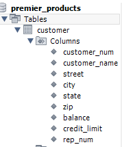 Solved premier_products Tables customer Columns customer_num | Chegg.com