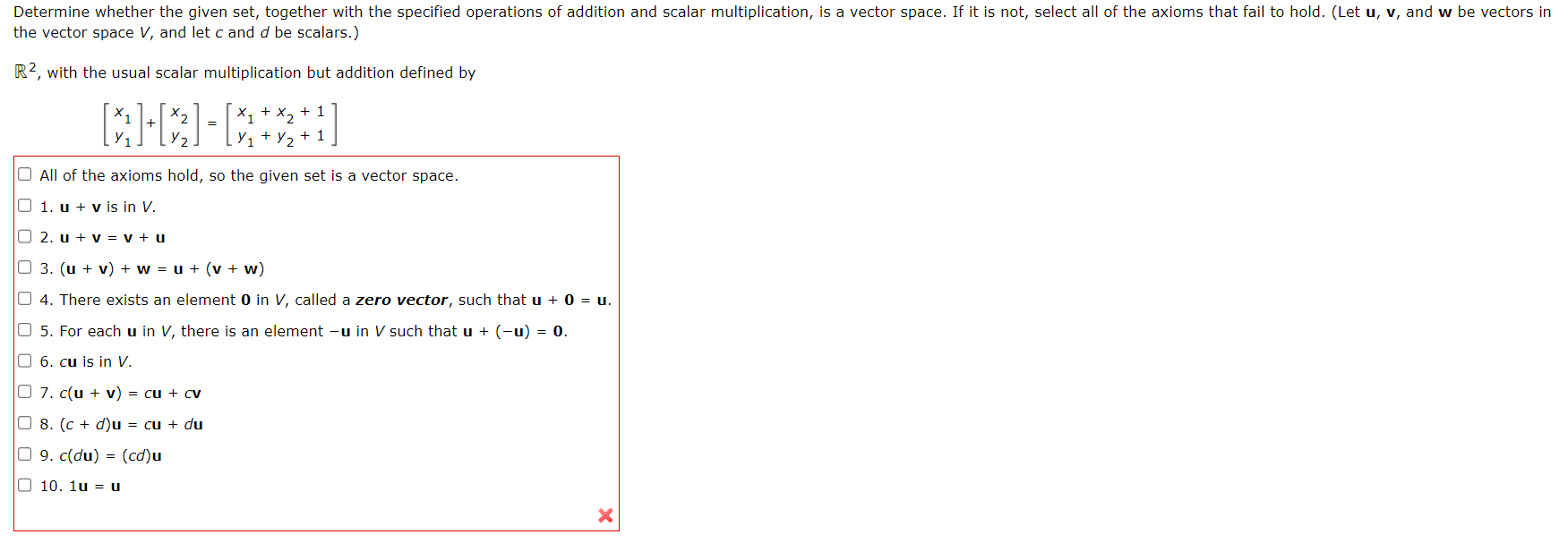 Solved R2, with the usual scalar multiplication but addition | Chegg.com