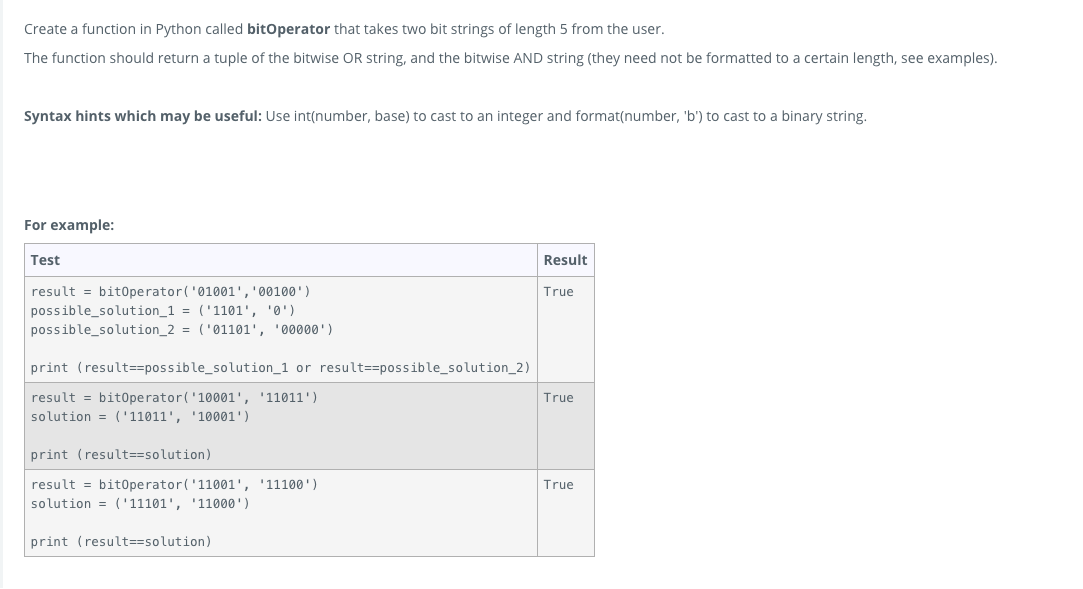 Solved Create A Function In Python Called BitOperator That Chegg