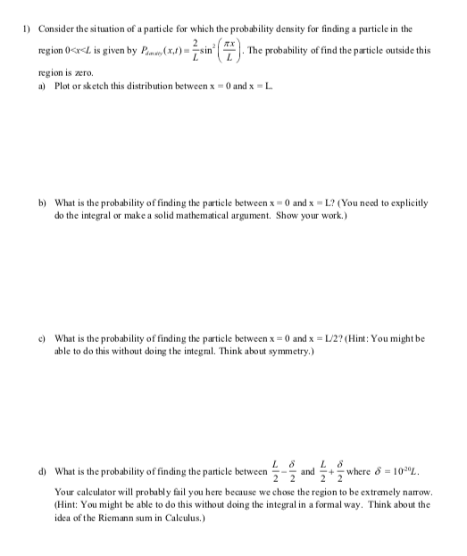Solved 2 TX 1) Consider the situation of a particle for | Chegg.com