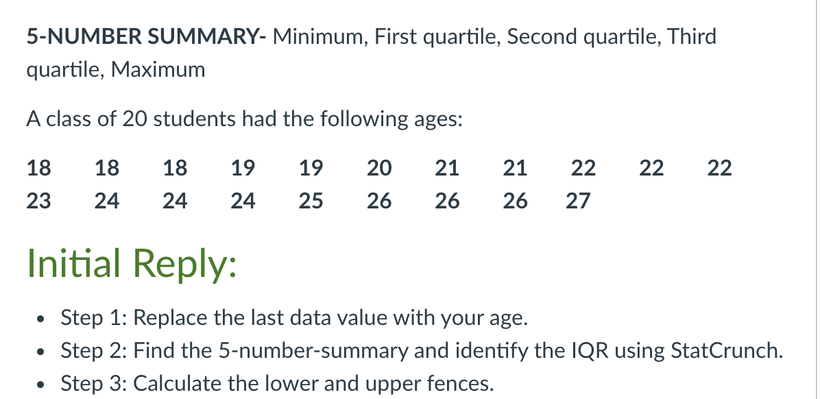 Solved 5-NUMBER SUMMARY- Minimum, First quartile, Second | Chegg.com