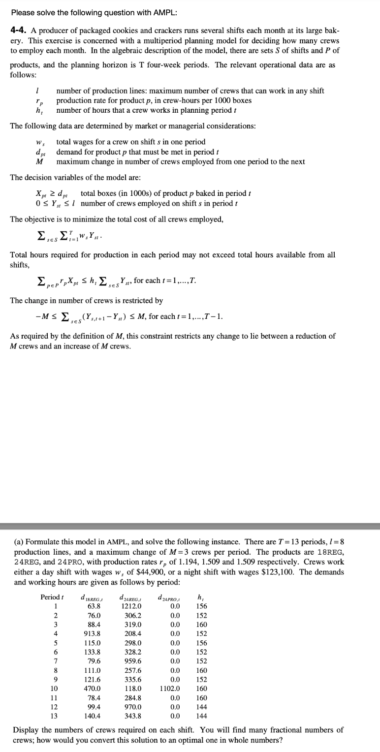 Please solve the following question with AMPL: 4-4. A | Chegg.com
