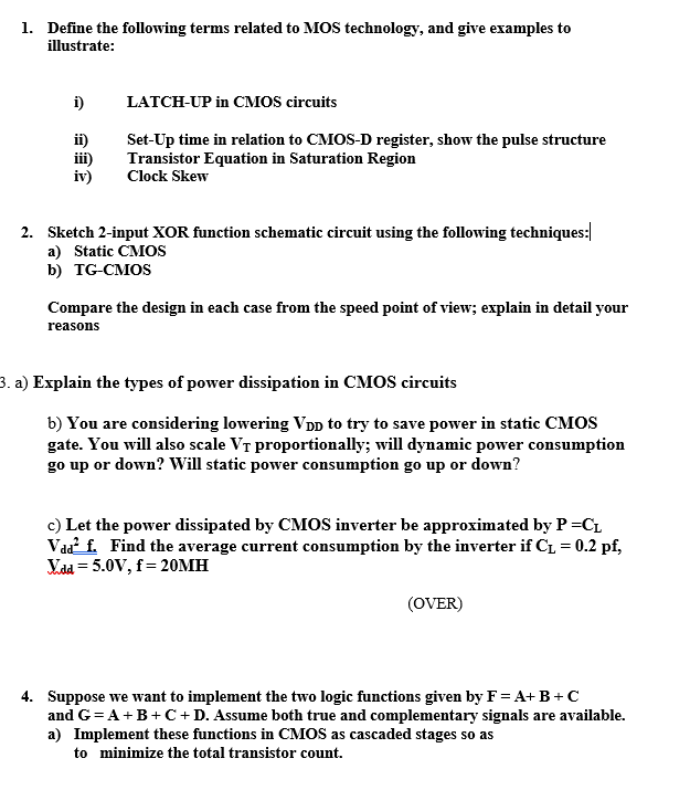 Solved 1. Define the following terms related to MOS | Chegg.com