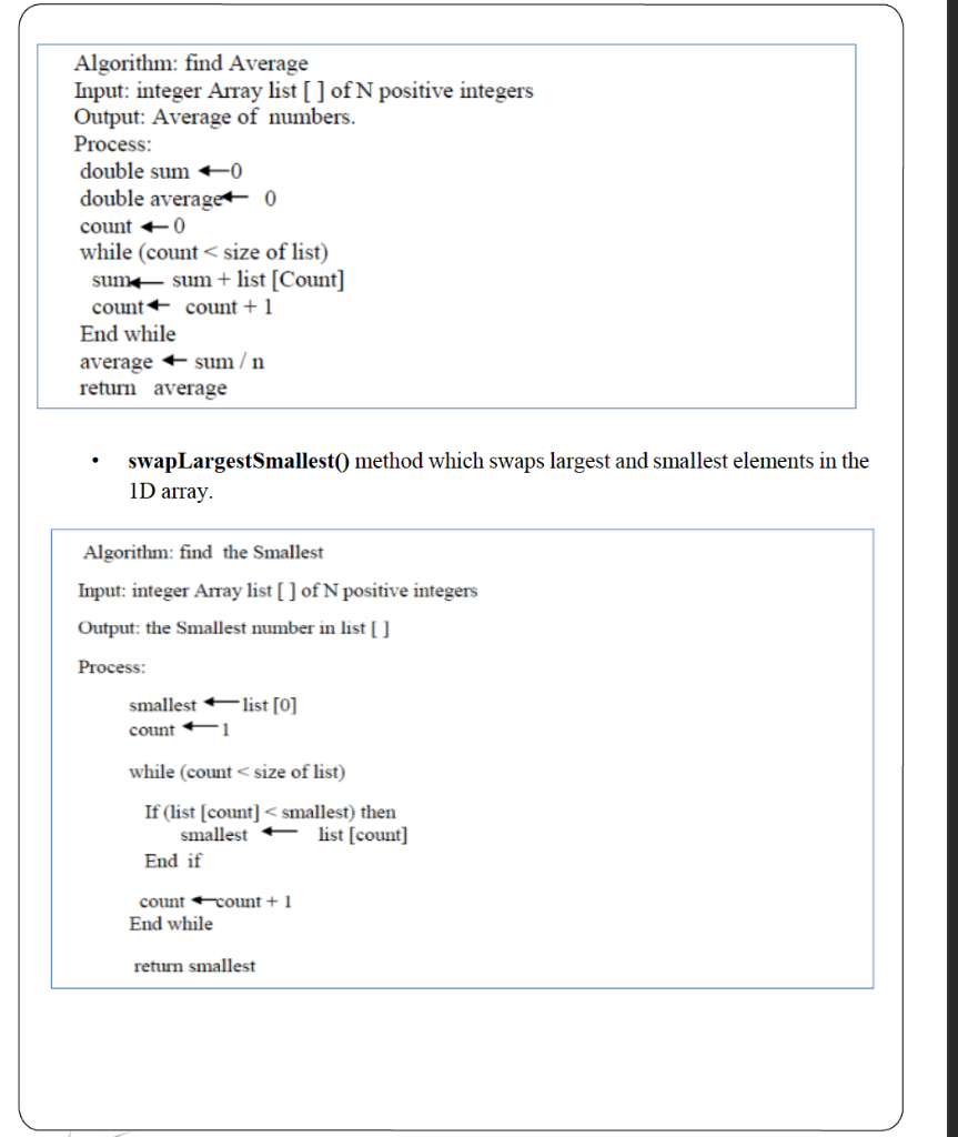 Algorithm: find Average Input: integer Array list [] | Chegg.com