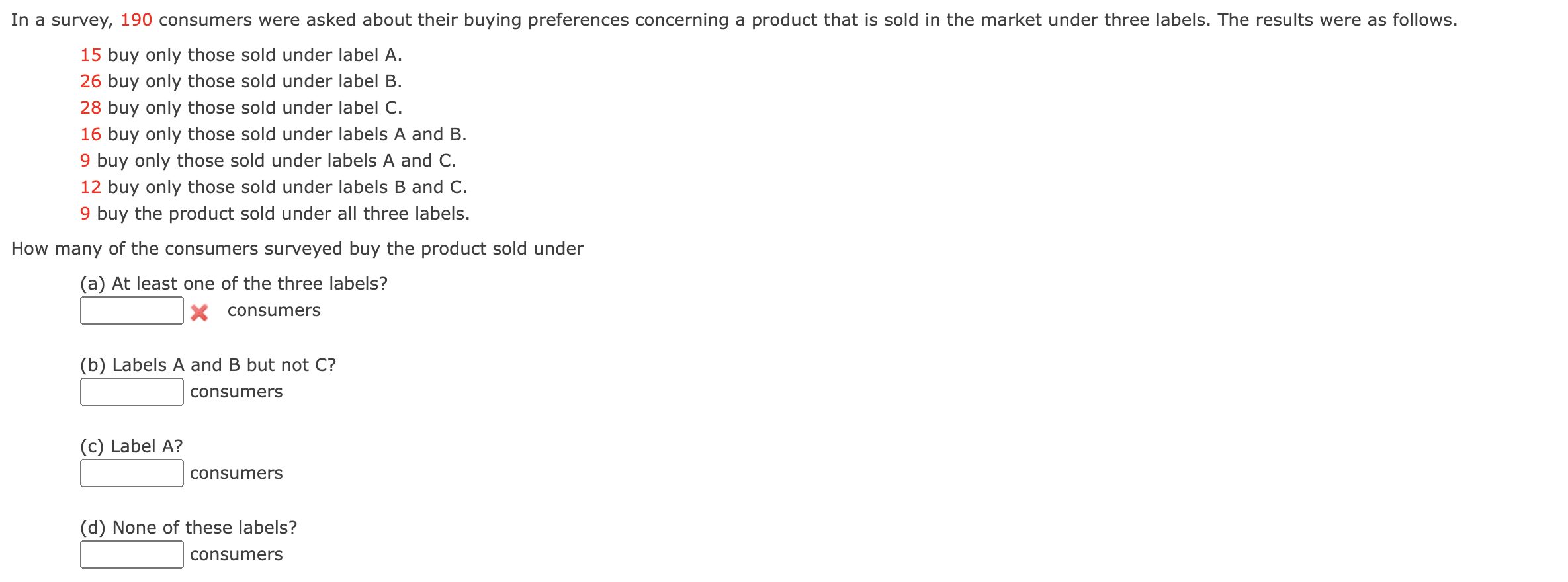 Solved In a survey, 190 consumers were asked about their | Chegg.com