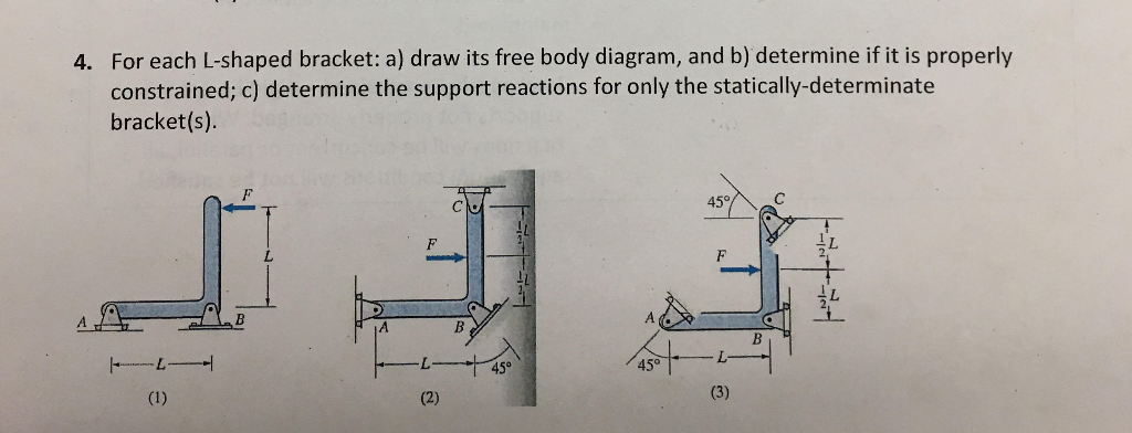 Solved 4. For each L-shaped bracket: a) draw its free body | Chegg.com