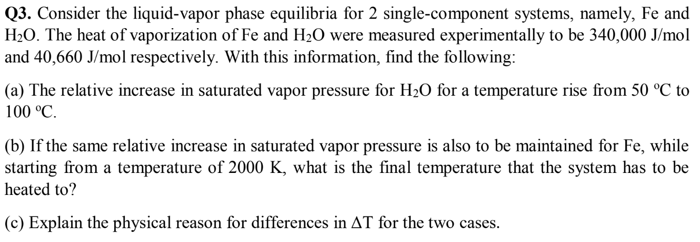 Solved Q3. Consider the liquid-vapor phase equilibria for 2 | Chegg.com
