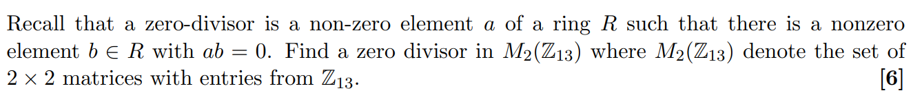 Solved Recall that a zero-divisor is a non-zero element \\( | Chegg.com