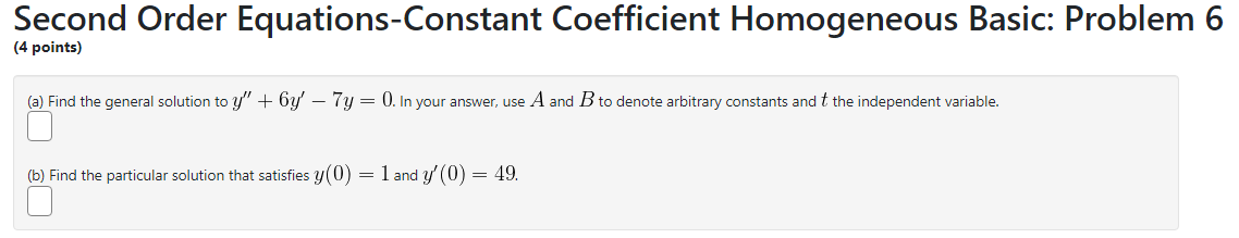 Solved Second Order Equations-Constant Coefficient | Chegg.com