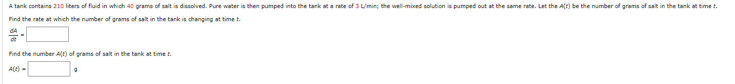 Solved A tank contains 210 liters of fluid in which 40 grams | Chegg.com