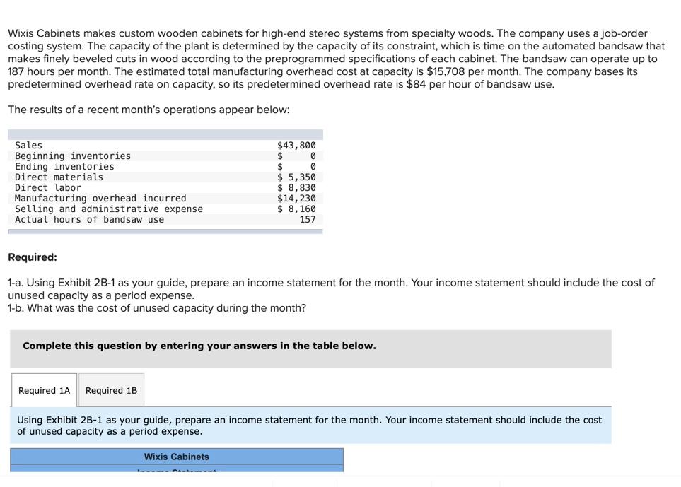 Solved Wixis Cabinets makes custom wooden cabinets for | Chegg.com