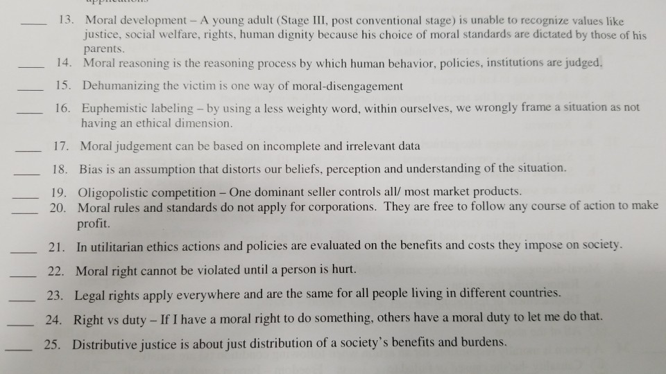 13. Moral development - A young adult (Stage III, | Chegg.com
