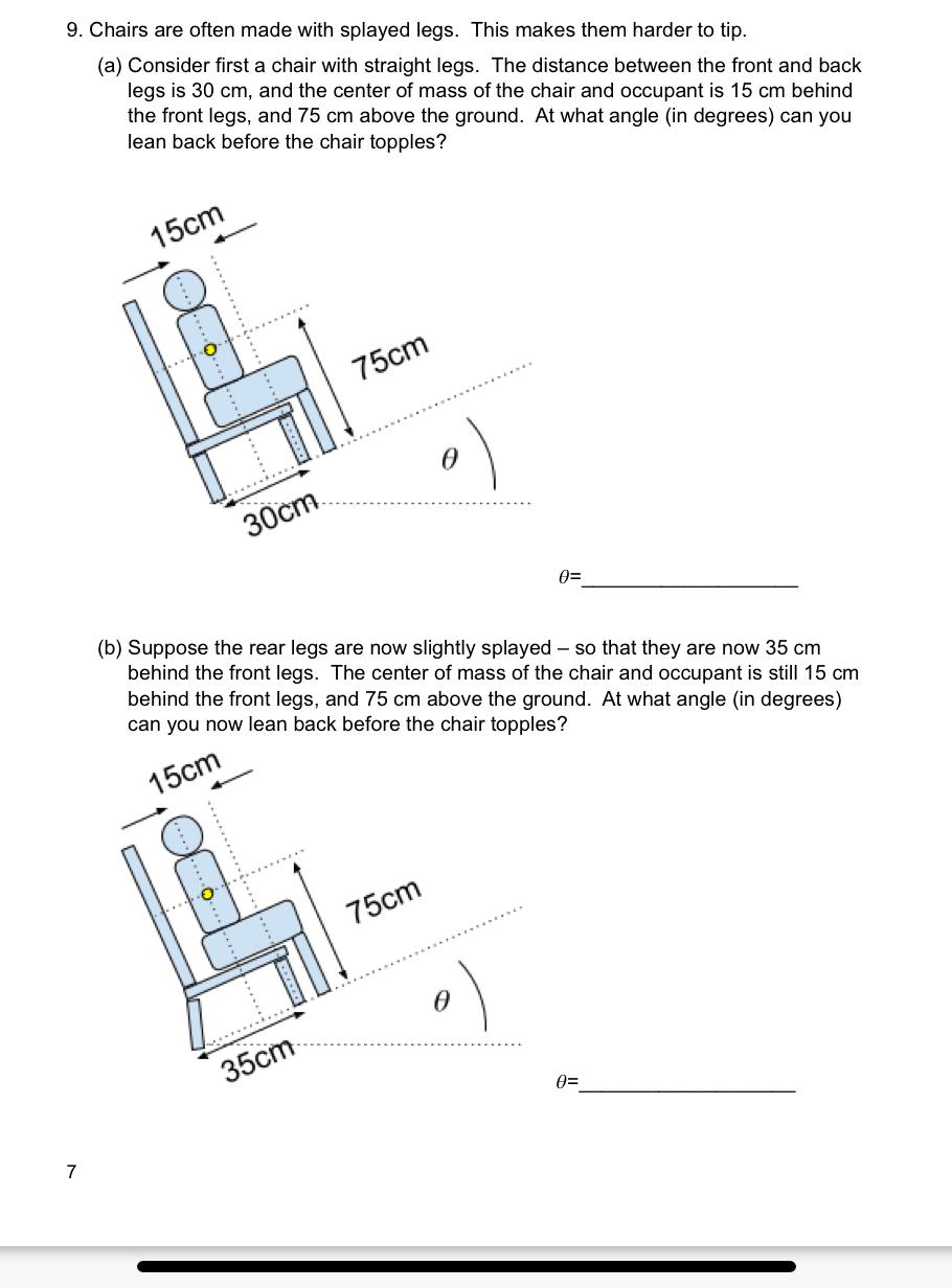 Solved 9. Chairs are often made with splayed legs. This | Chegg.com