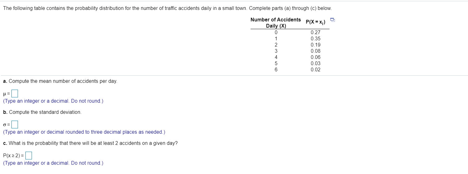 Solved The following table contains the probability | Chegg.com