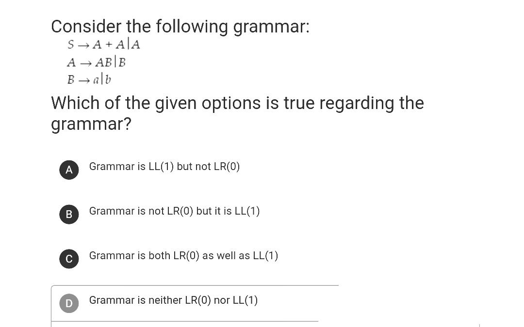 Solved Consider the following grammar: S → A + A|A A → AB|B | Chegg.com