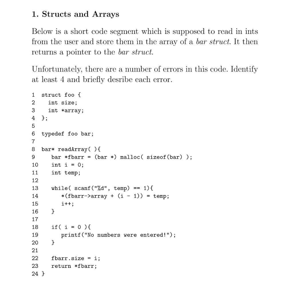 Solved 1 Structs And Arrays Below Is A Short Code Segment 8040