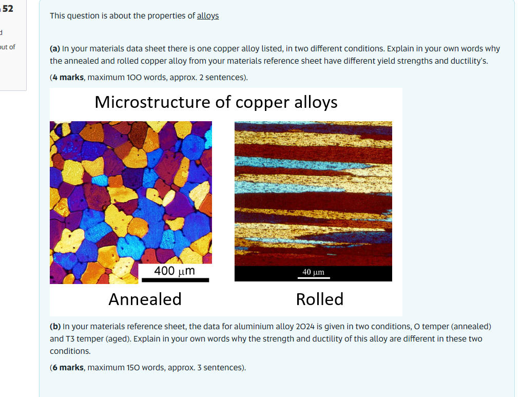Solved 52 This question is about the properties of alloys | Chegg.com