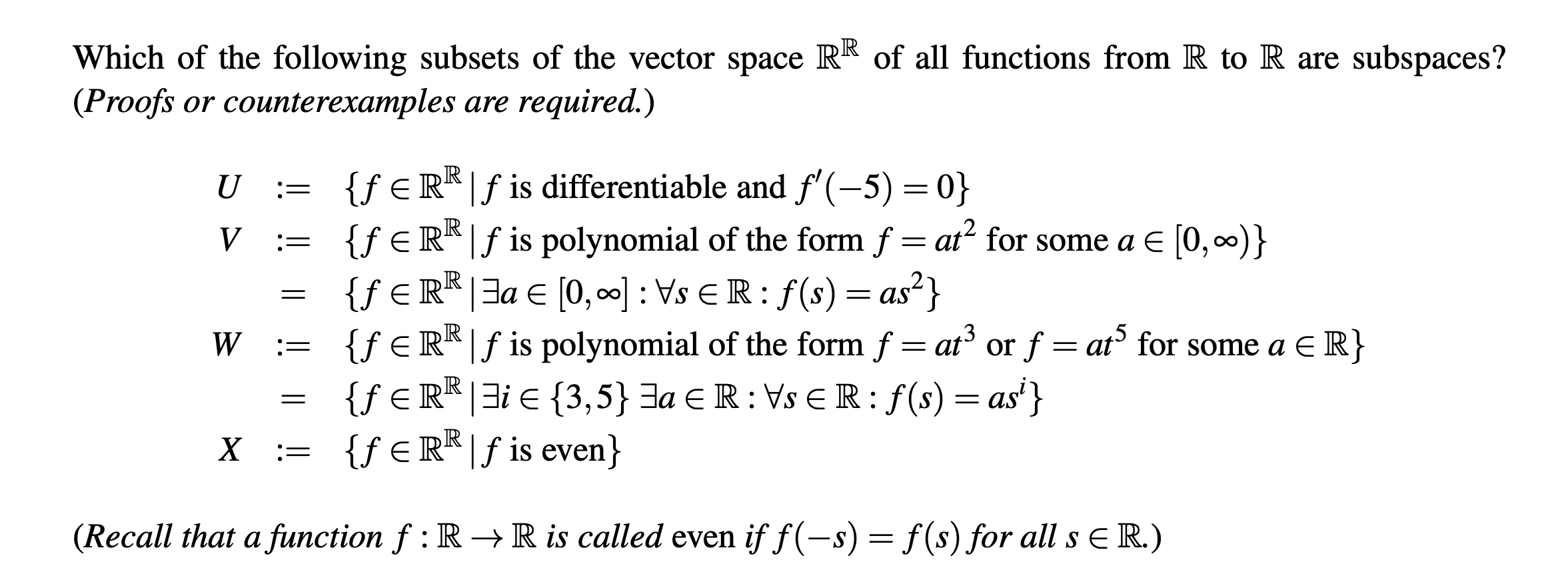 Solved Which of the following subsets of the vector space RR | Chegg.com