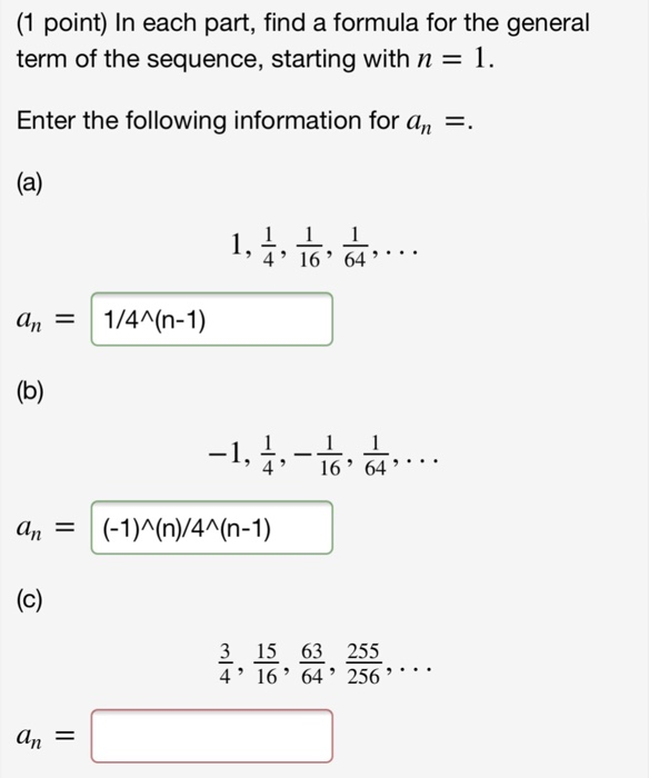 Solved (1 point) In each part, find a formula for the | Chegg.com