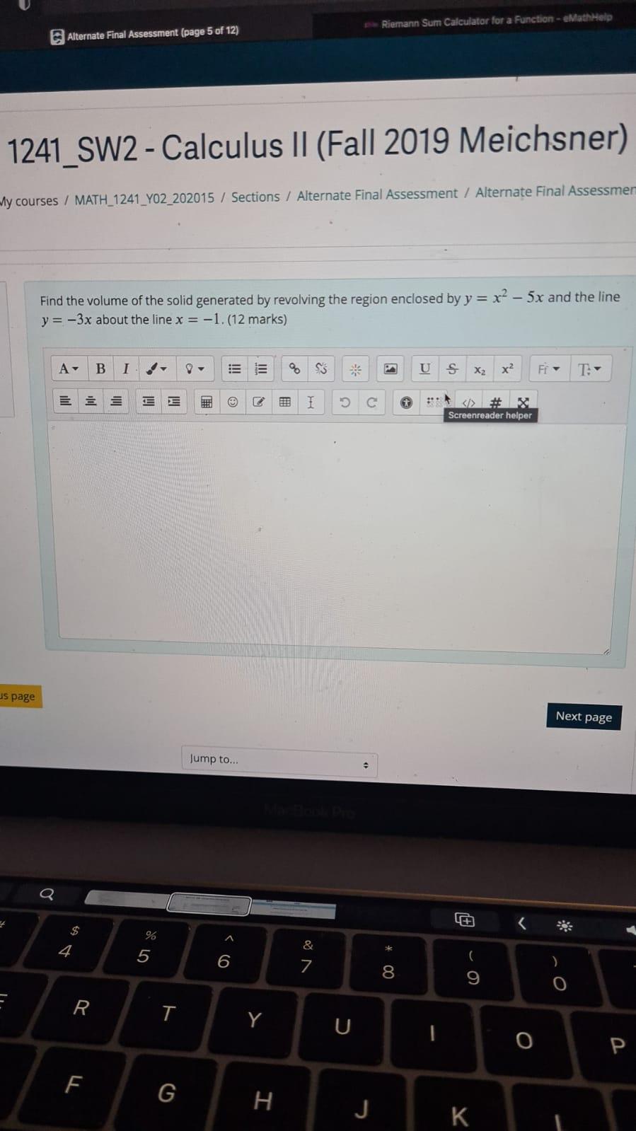 Solved 1241_SW2 - Calculus II (Fall 2019 Meichsner) | Chegg.com