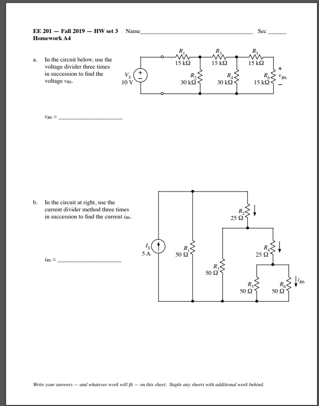Solved EE 201 Fall 2019 HW set 3 Name Sec Homework A4 R3 In | Chegg.com