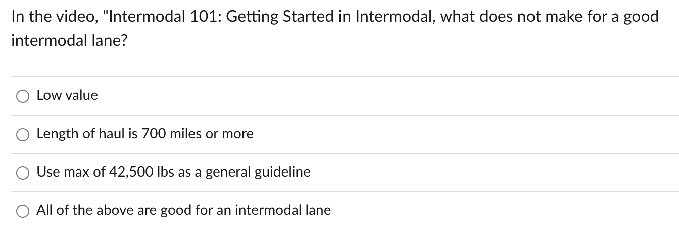 Solved In the video, "Intermodal 101: Getting Started in | Chegg.com