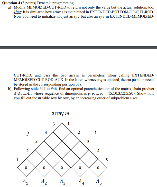 Solved Question 4 (3 points) Dynamic programming a) Modify | Chegg.com