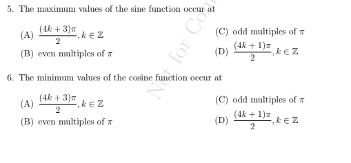 Solved 5. The maximum values of the sine function occur at | Chegg.com