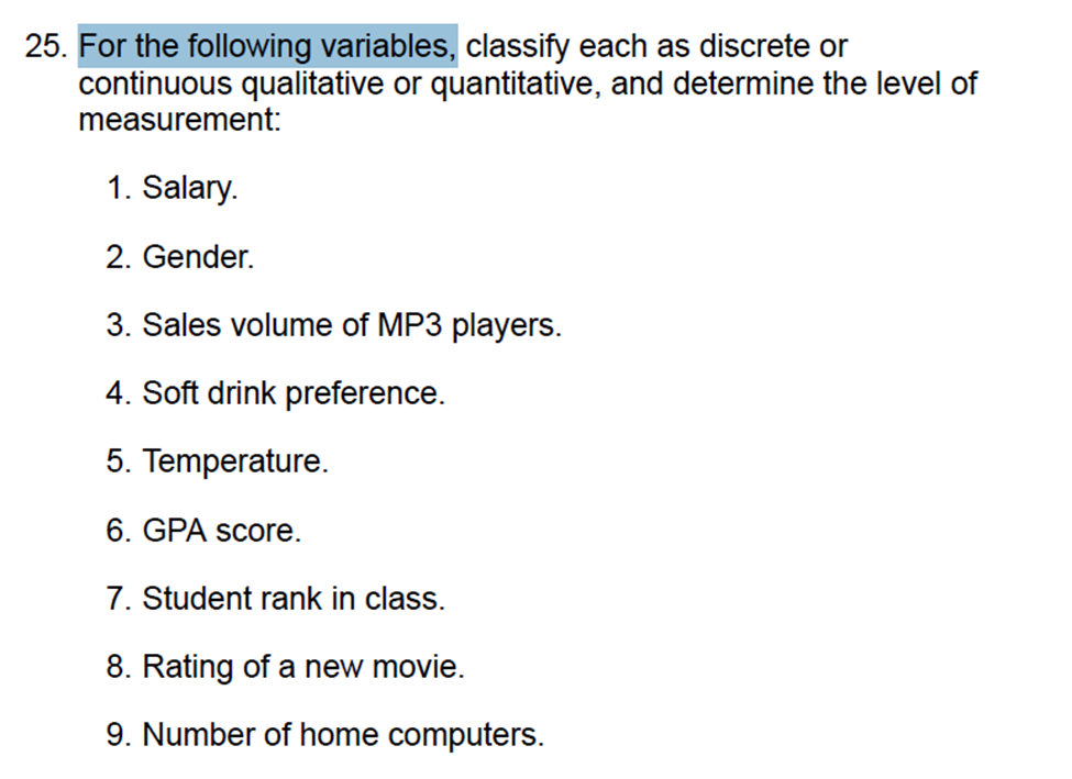 Solved Classify first if discrete or continuous, 2nd if | Chegg.com