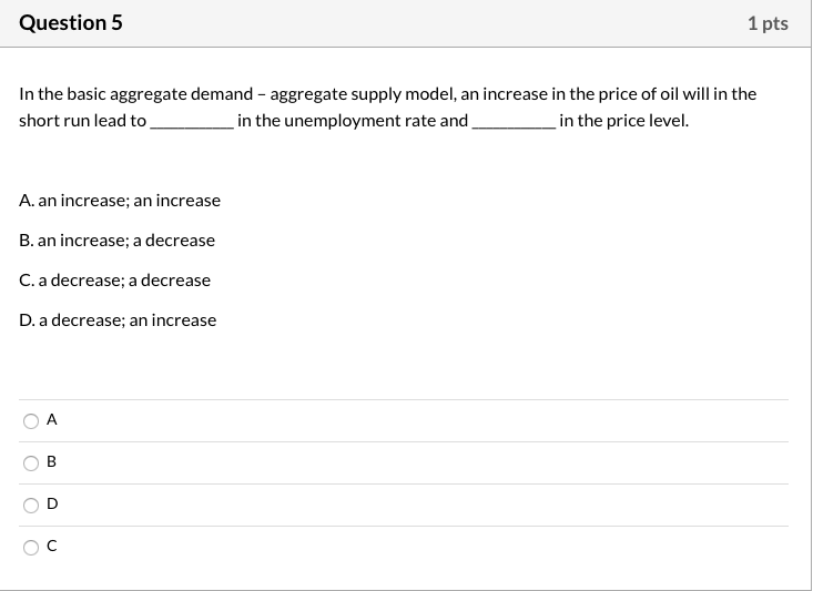 Solved Question 5 1 pts In the basic aggregate demand - | Chegg.com