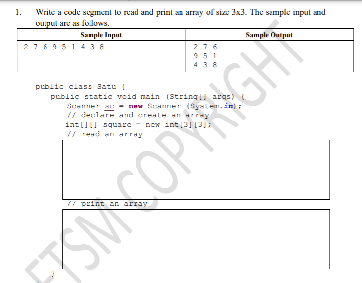 Solved 1. Write a code segment to read and print an array of | Chegg.com