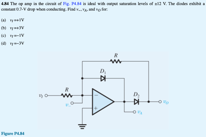 Solved 4.84 The op amp in the circuit of Fig. P4.84 is ideal | Chegg.com