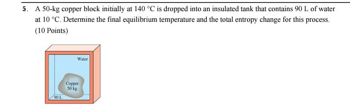 Solved 5. A 50-kg copper block initially at 140 °C is | Chegg.com