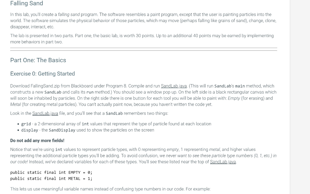 Solved Falling Sand In this lab, you'll create a falling | Chegg.com