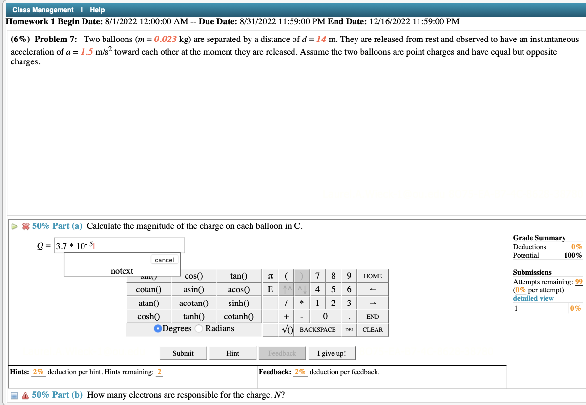 Solved a.) two balloons (m = 0.023 kg) are separated by a | Chegg.com