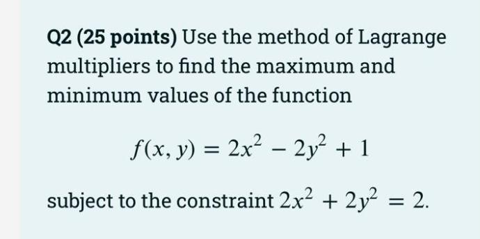 Solved 02 (25 points) Use the method of Lagrange multipliers | Chegg.com