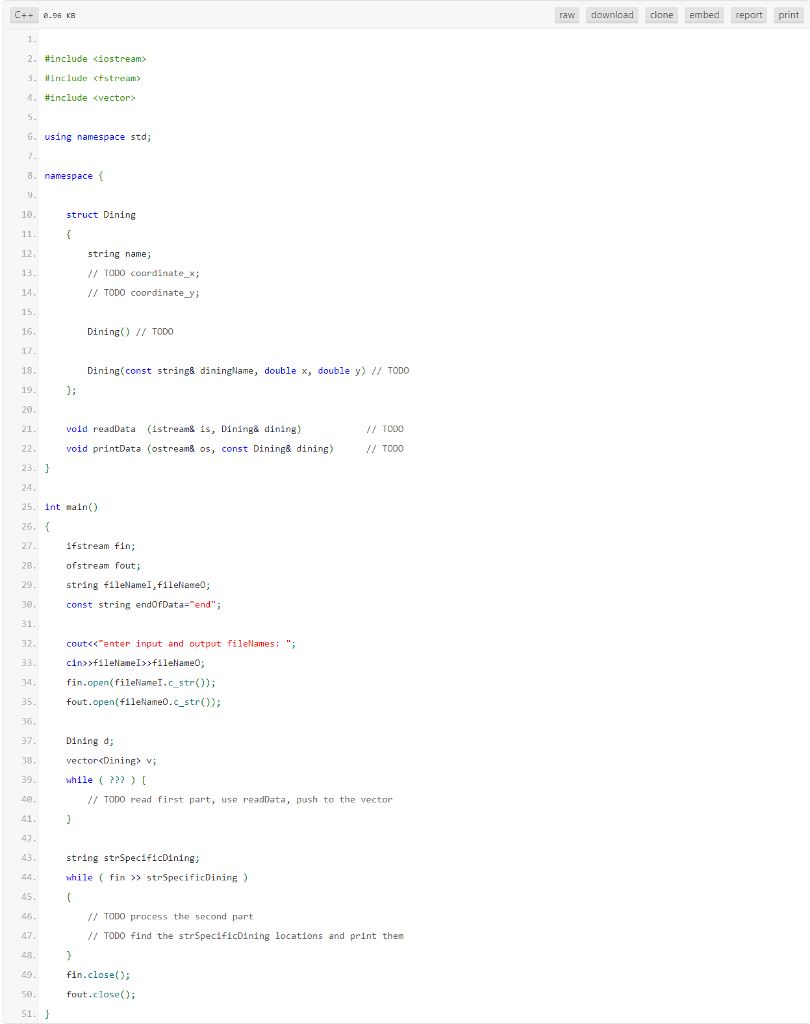 Solved Detailed Algorithm 1. Define struct Dining containing | Chegg.com