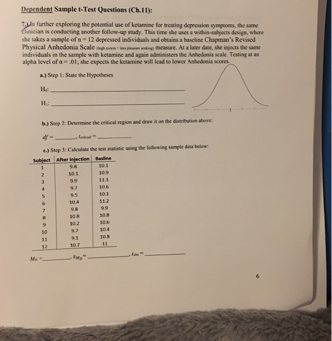Solved Dependent Sample t-Test Questions (Ch.11): 7.Jn | Chegg.com
