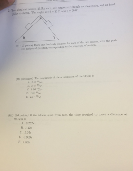 Solved Two identical masses, 25.0kg each, are connected | Chegg.com