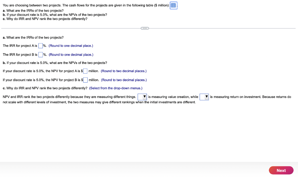 Solved You are choosing between two projects. The cash flows | Chegg.com